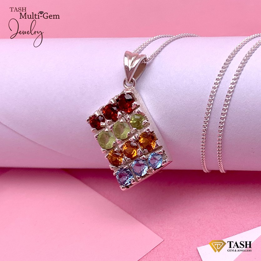 Multicolored Stones Rectangular Pendant - tashlk.com